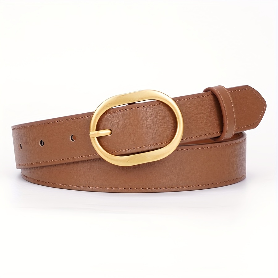 Golden Oval Buckle Leather Belts Classic Solid Color - Temu United Kingdom