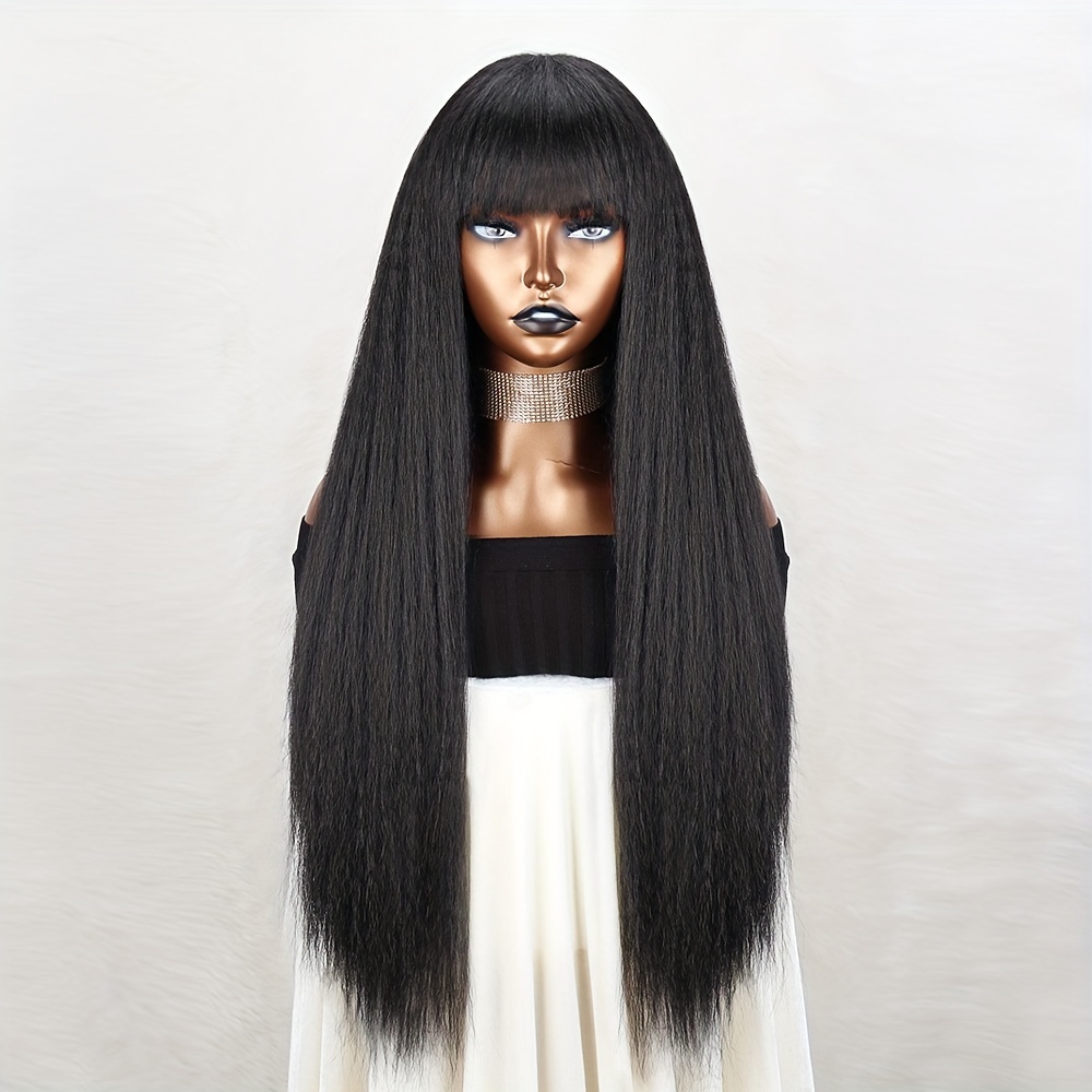 Long Straight Wig Bangs Fluffy Yaki Straight Wig Heat - Temu Australia