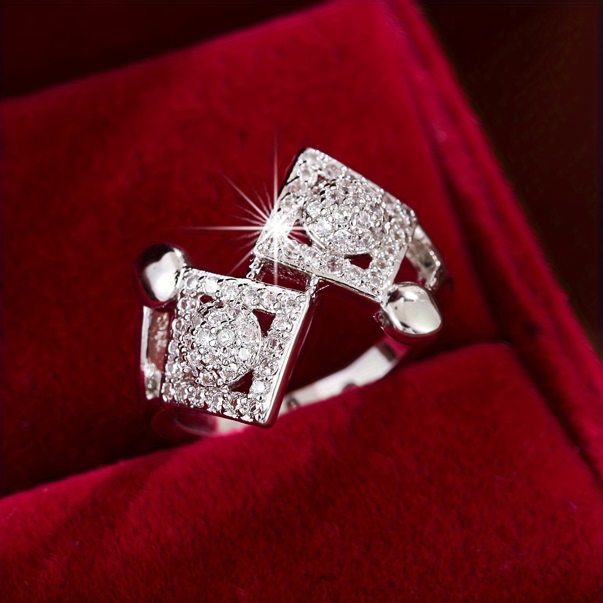 Square Design Ring Zircon Decor Elegant Simple Style Finger - Temu ...
