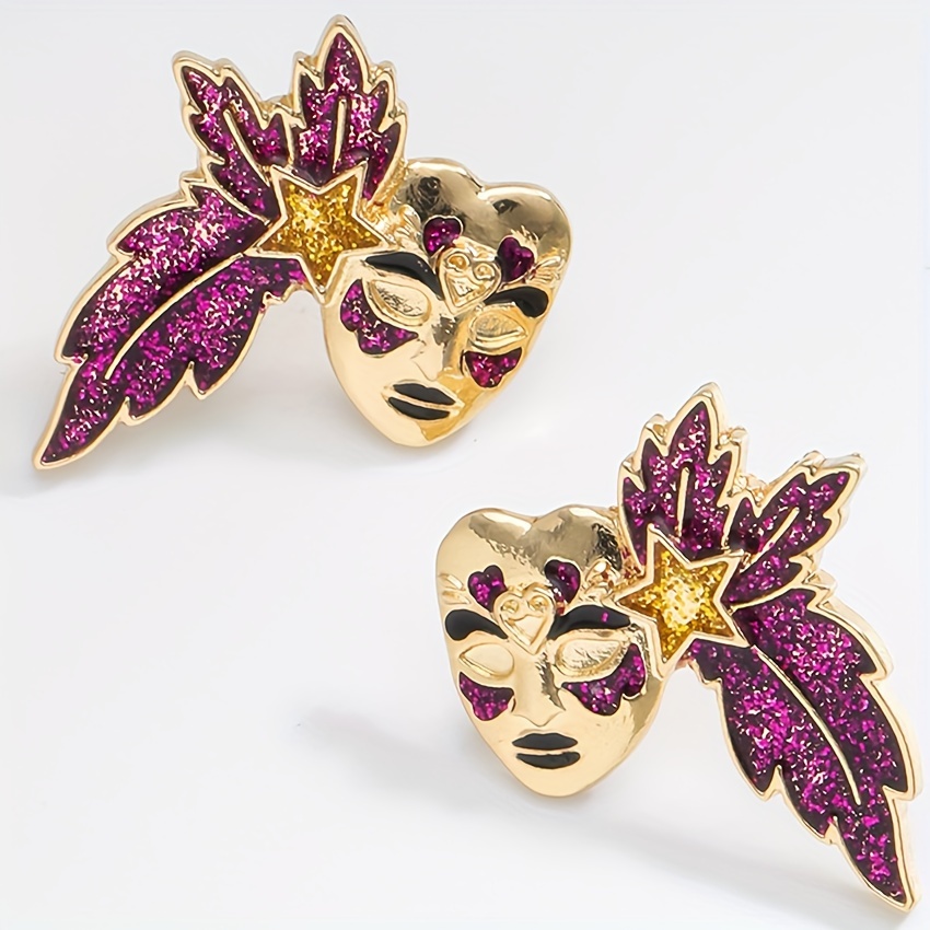Trois Couleurs Mardi Gras Stud Boucles D'oreilles Clown Mask - Temu ...