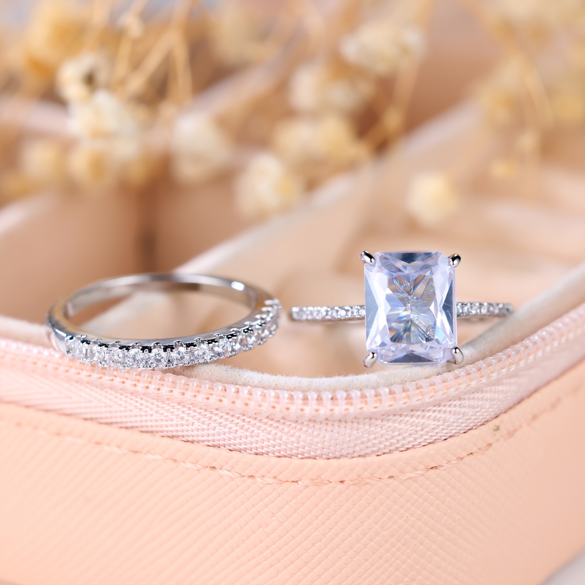 Chic Stacking Rings Inlaid Shining Zirconia In Rectangular - Temu ...