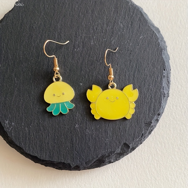 Cute Enamel Crab Jellyfish Design Dangle Earrings Vocation Ocean Style ...
