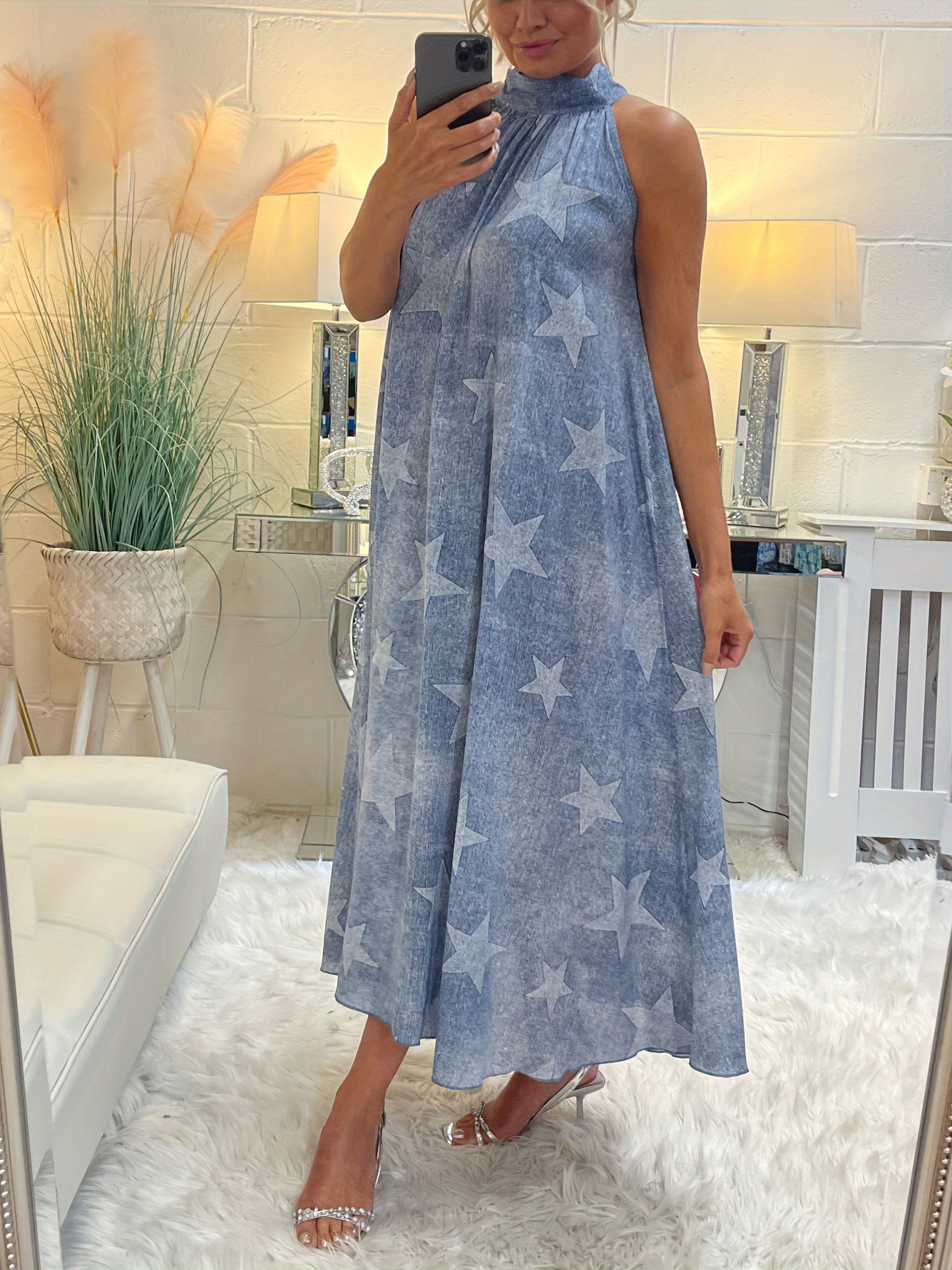 Plus Size Tie Back Dress Casual Halter Neck - Temu Australia