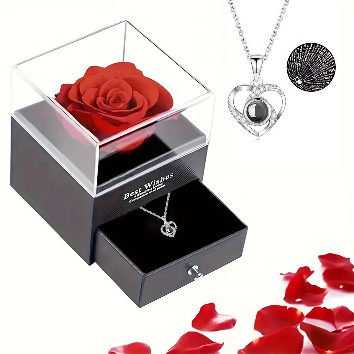 Luxury Red Zircon Pendant Necklace With Rose Flower Gift Box - Temu ...