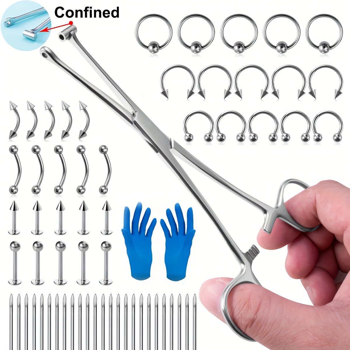 Body Piercing Tool Kit Include Piercing Forceps Clamp Pliers, Gloves ...