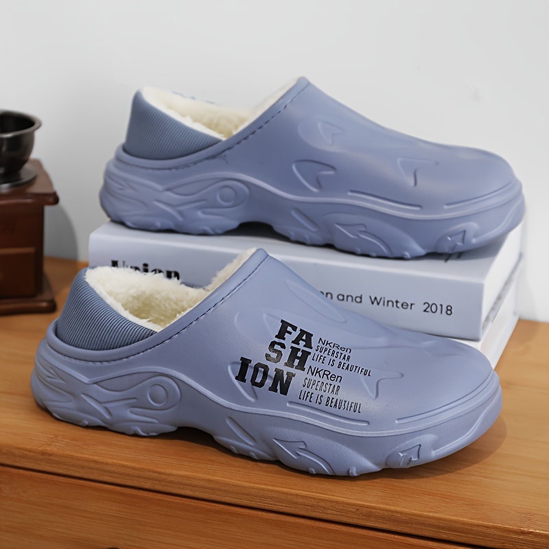Men's Solid Trendy Clogs With Warm Plush Lining Comfy Non - Temu New ...
