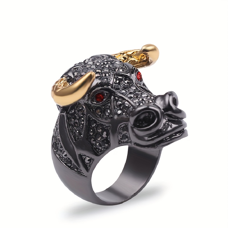Inlaid Shiny Rhinestone Bull Warrior Ring Fashionable Men's - Temu ...