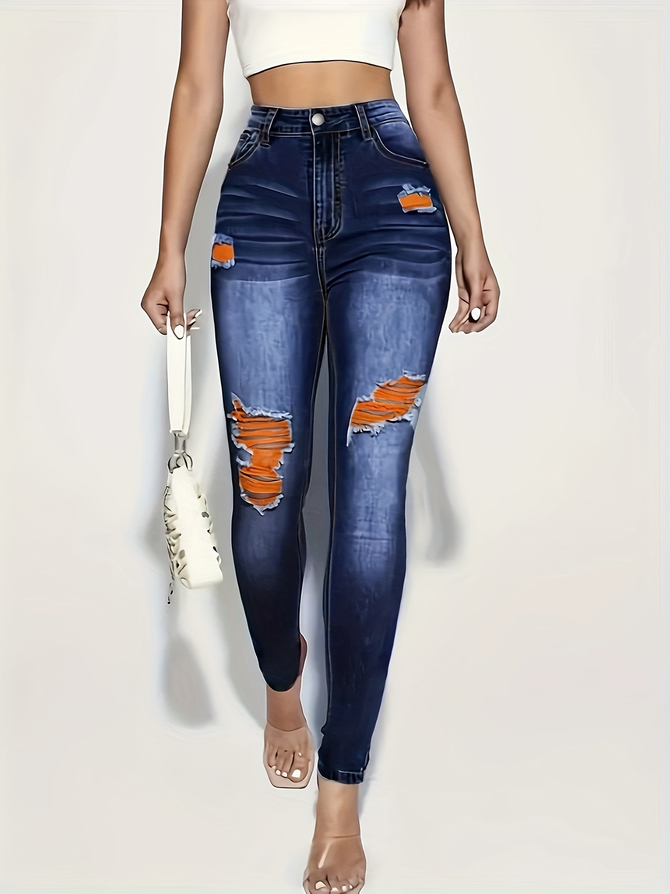 Ежедневни Тесни Дънки Със Скъсани Дупки Тесни Дънки Със Temu Bulgaria