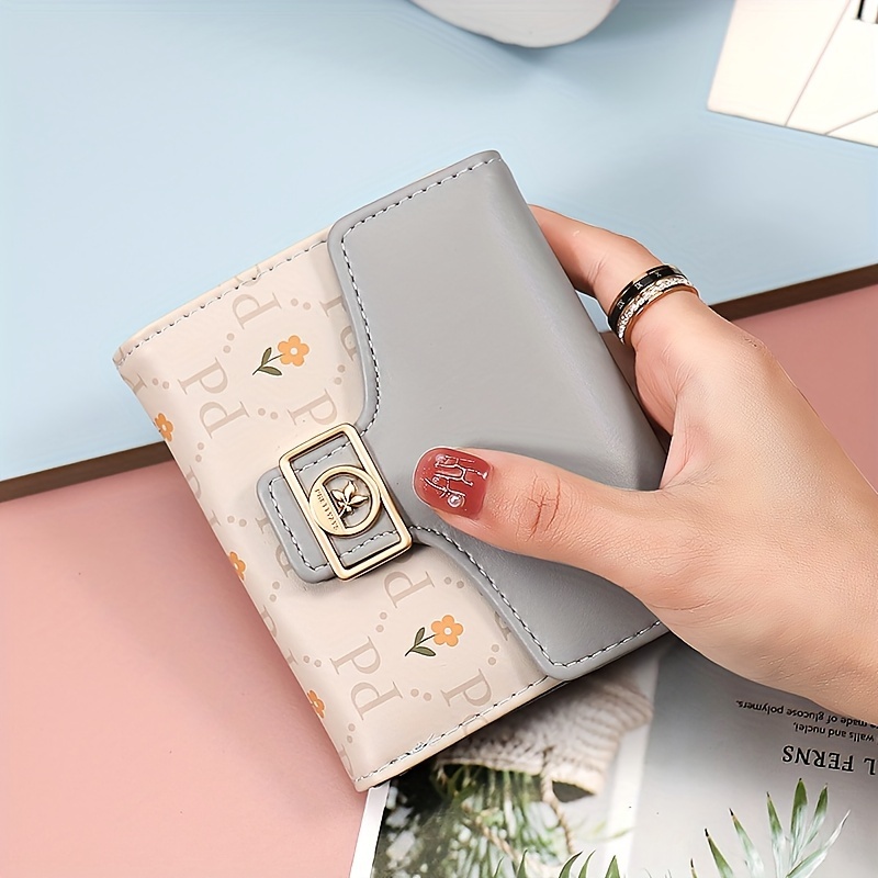 Classic Flower Pattern Stitching Short Wallet Trifold Clutch - Temu ...