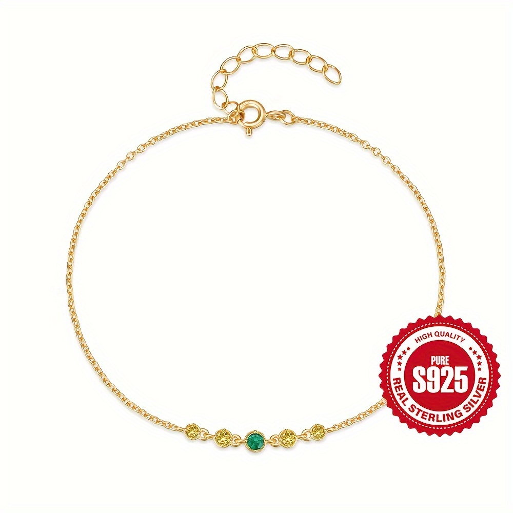 925 Sterling Silver Thin Chain Bracelet Inlaid Green Zircon - Temu Denmark