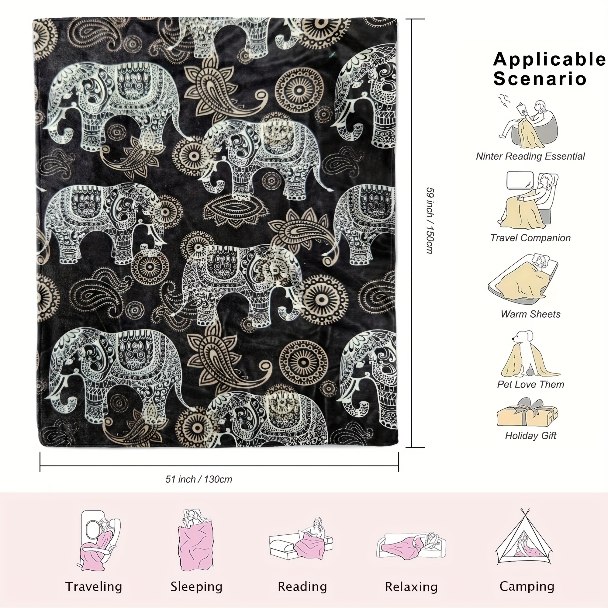 elephant printed flannel blanket warm - Temu United Arab Emirates