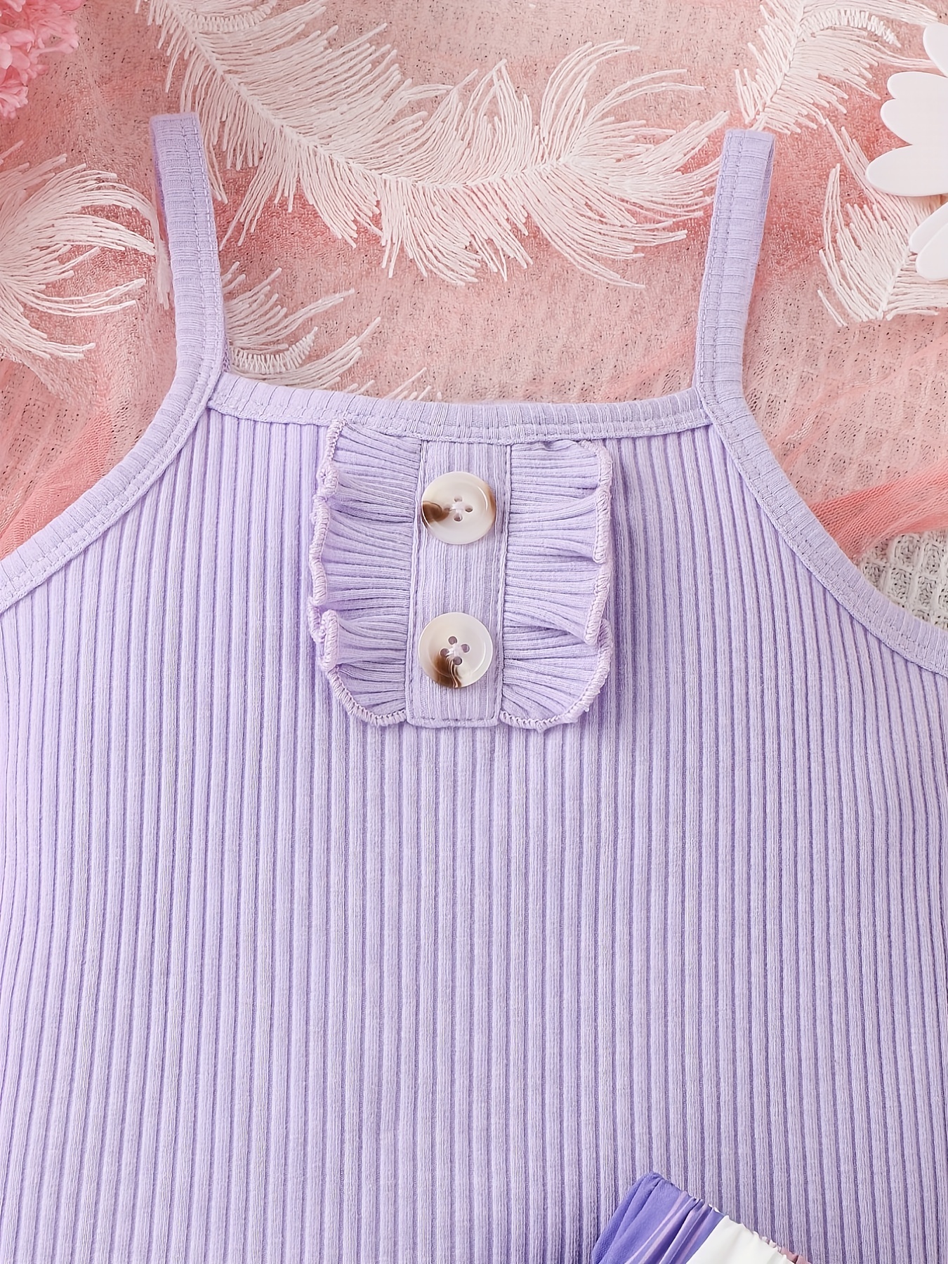 Trim Button Cami Top Toddler Girls Ribbed Frill Color Block - Temu ...