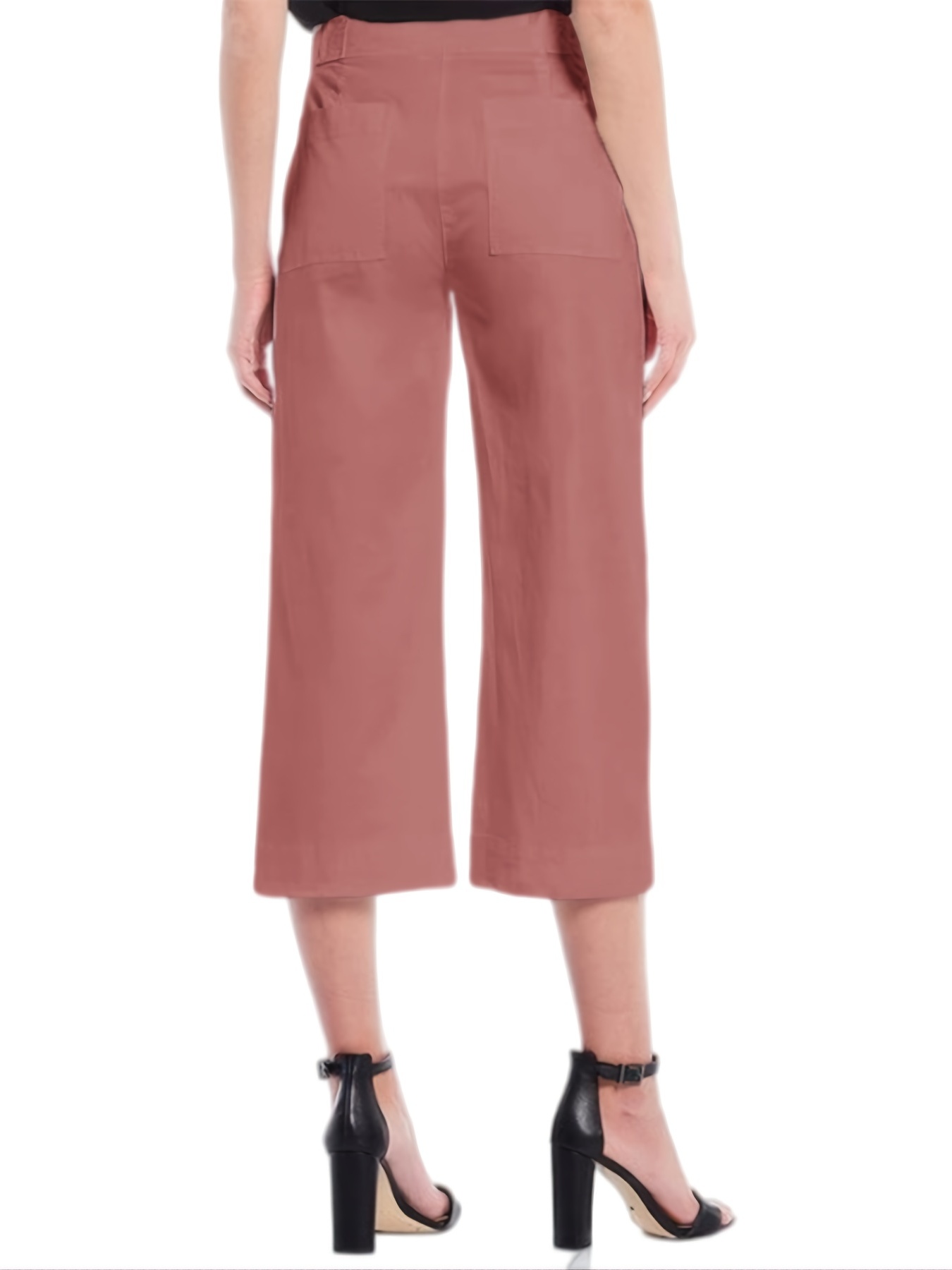 Straight Solid Pockets Cropped Pants Button Casual Wide Leg - Temu Canada