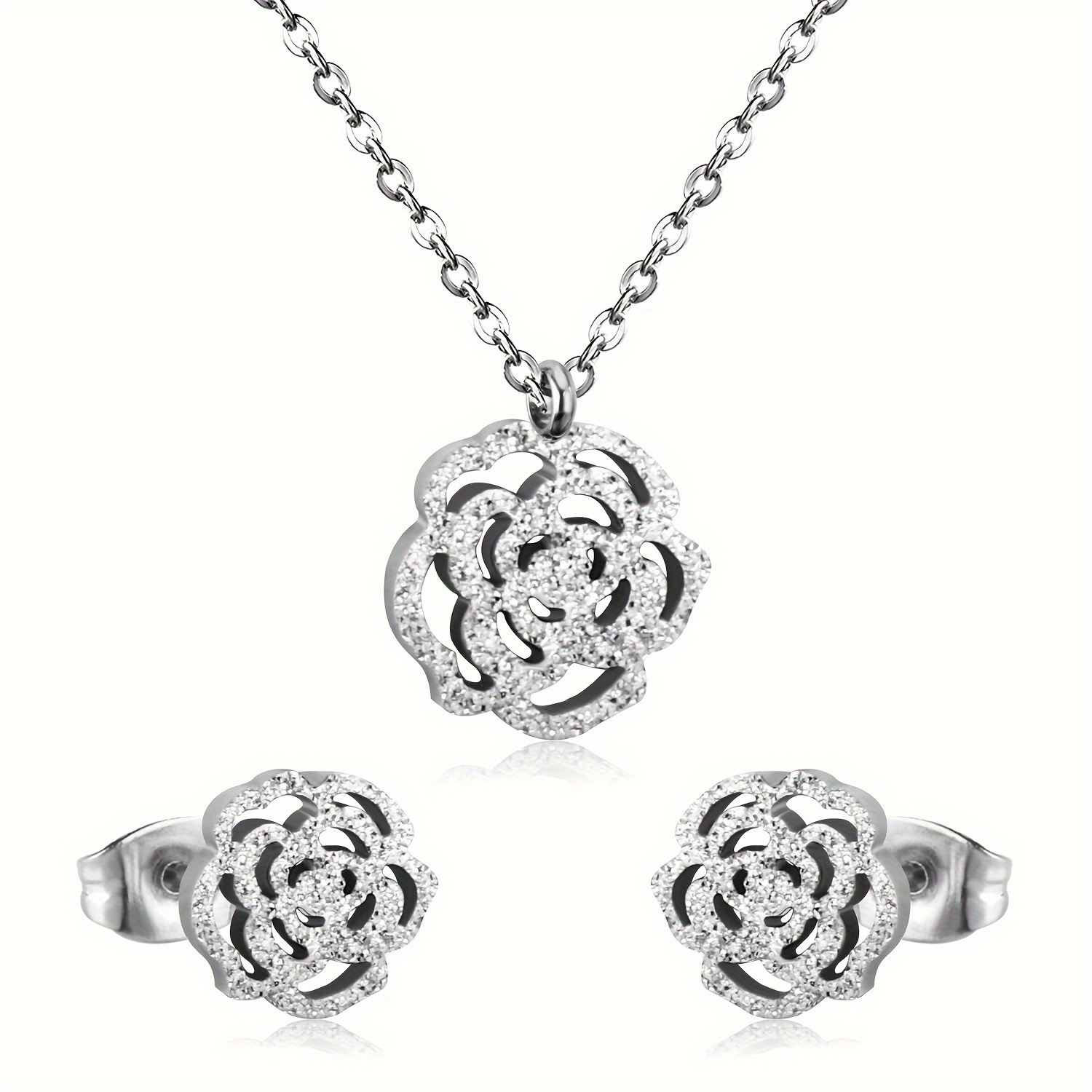 Creative Cute Hollow Flower Jewelry Set Pendant Collarbone - Temu ...
