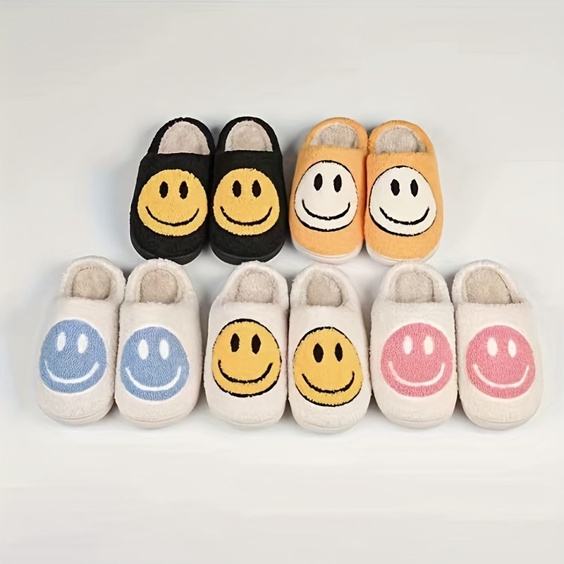 Smile Face Pattern Slippers Casual Slip Plush Lined Shoes - Temu United ...