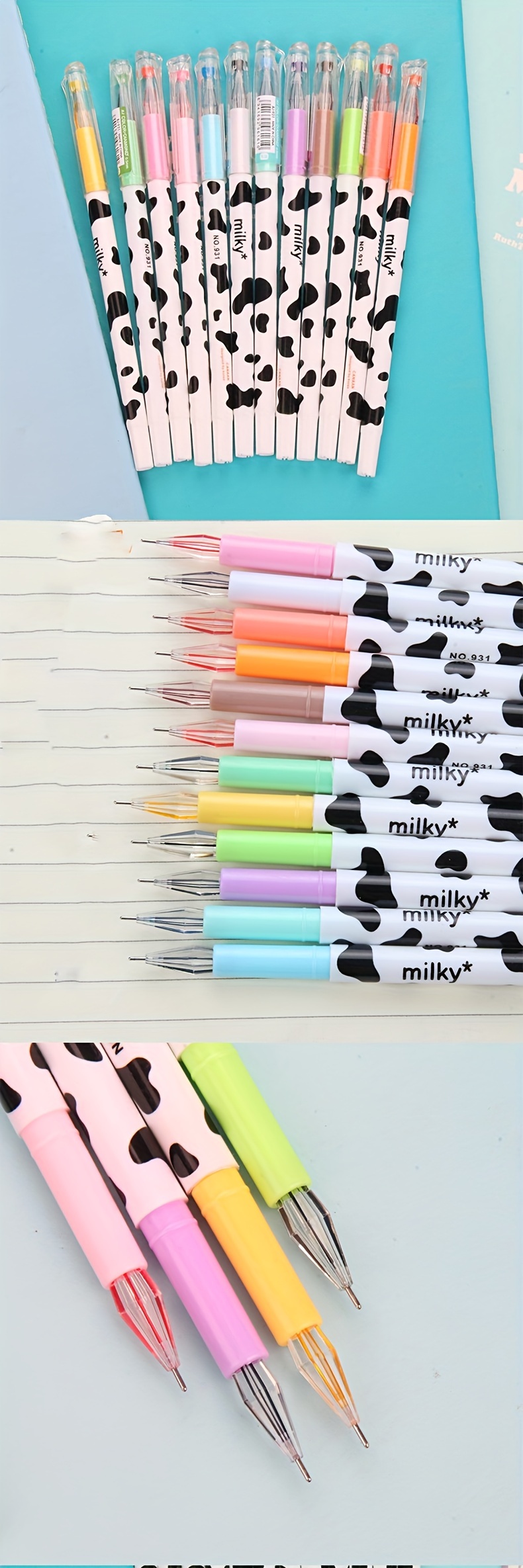 قلم حبر جل بنمط بقرة لطيفة للقرطاسية الإبداعية 12 قطعة، قلم أسود ...