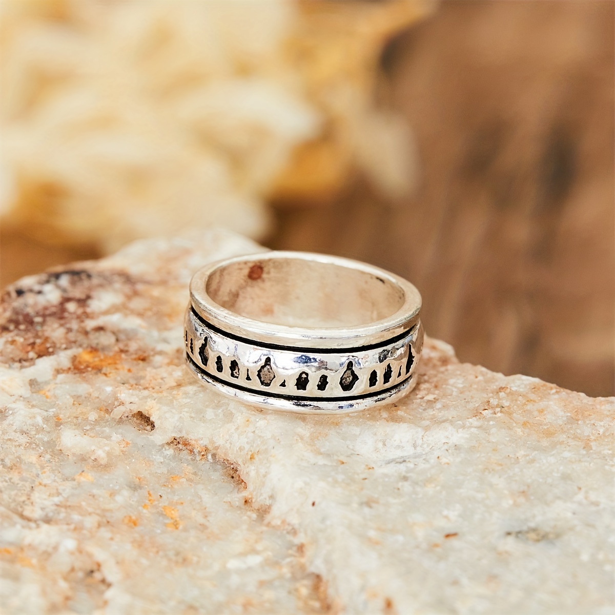 Men's Trendy Silvery Retro Finger Ring Bohemian Style - Temu United Kingdom