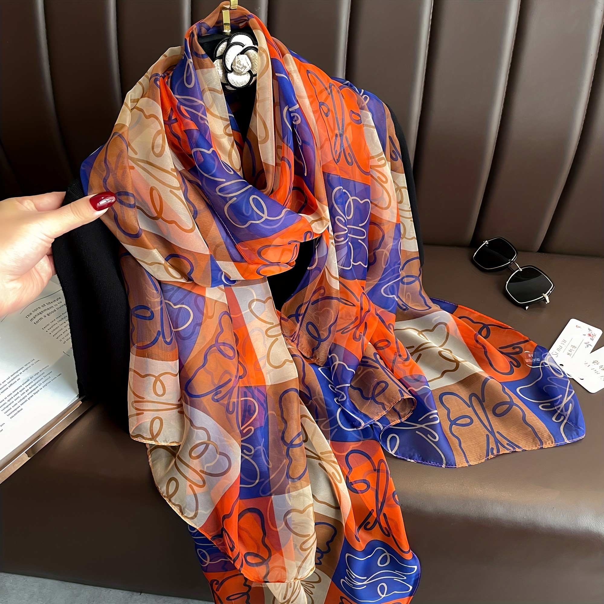 وشاح مطبوع عليه هندسية أنيق كتلة اللون شال شاش رقيق - Temu Saudi Arabia