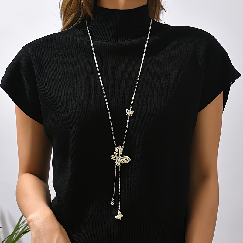 Long Simple Dripping Oil Shell Butterfly Necklace Women - Temu United ...