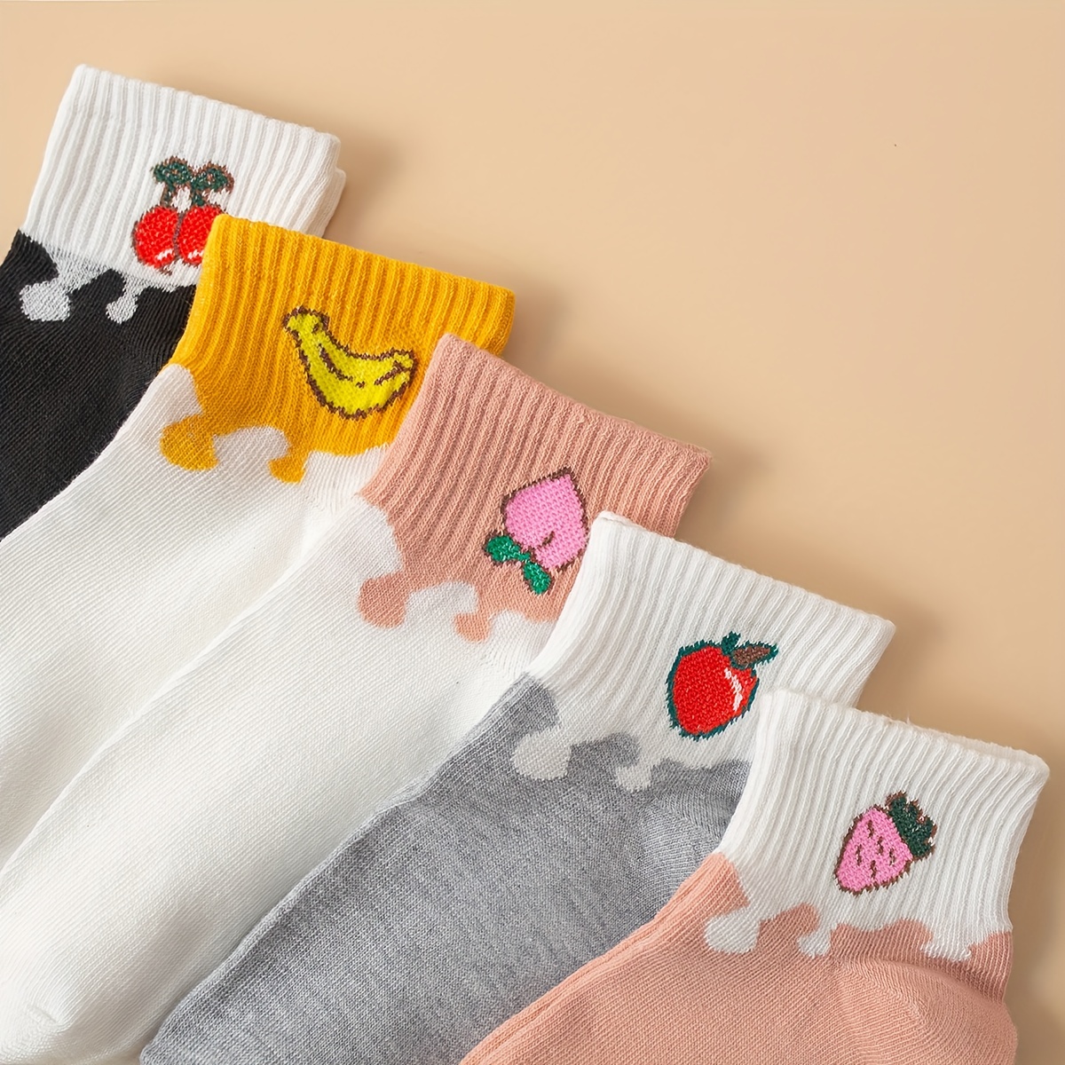 5 足のフルーツ プリント ソックス 快適でかわいいクルー ショート ソックス レディース ストッキング 靴下 Temu Japan