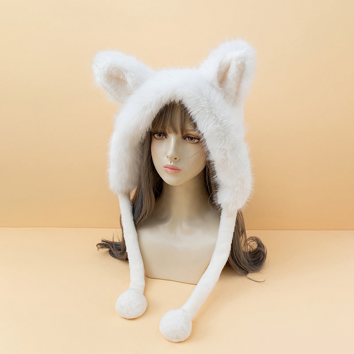 Cute Fox Ears Plush Hats White Coldproof Ear Flap Hat Furry - Temu New ...