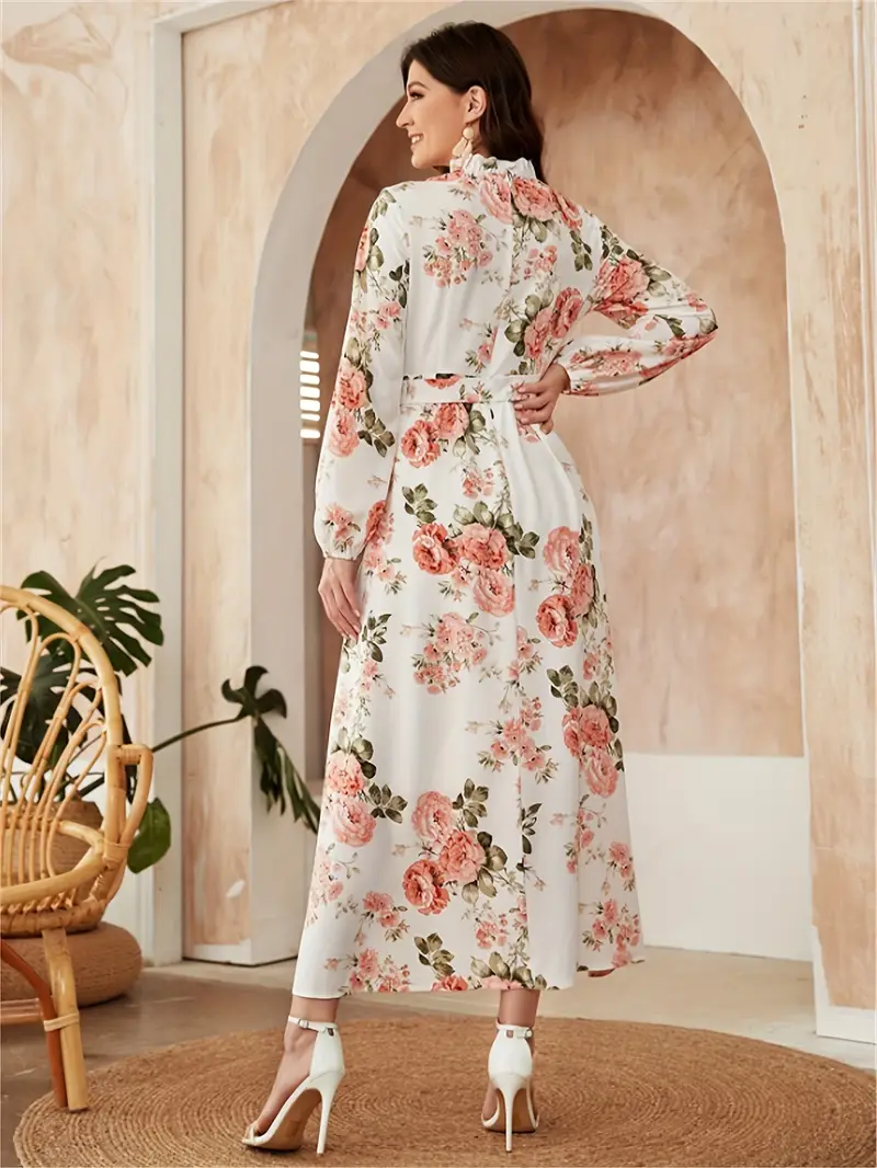 Vintage Floral Print Dress Elegant Long Sleeve Maxi Dress Temu