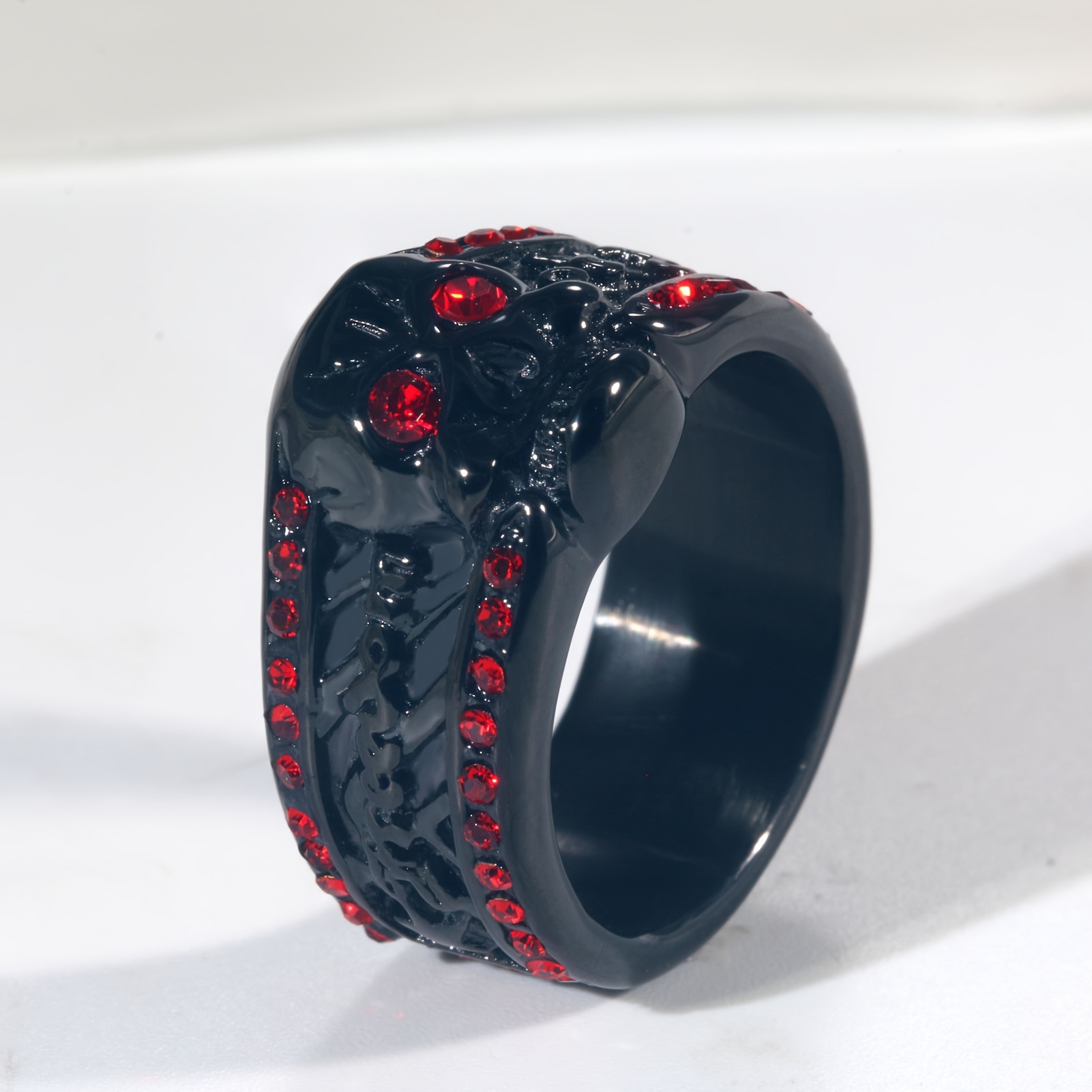 Punk Skull Ring Red Cz Black Men's Ring Wedding Band Rings - Temu ...