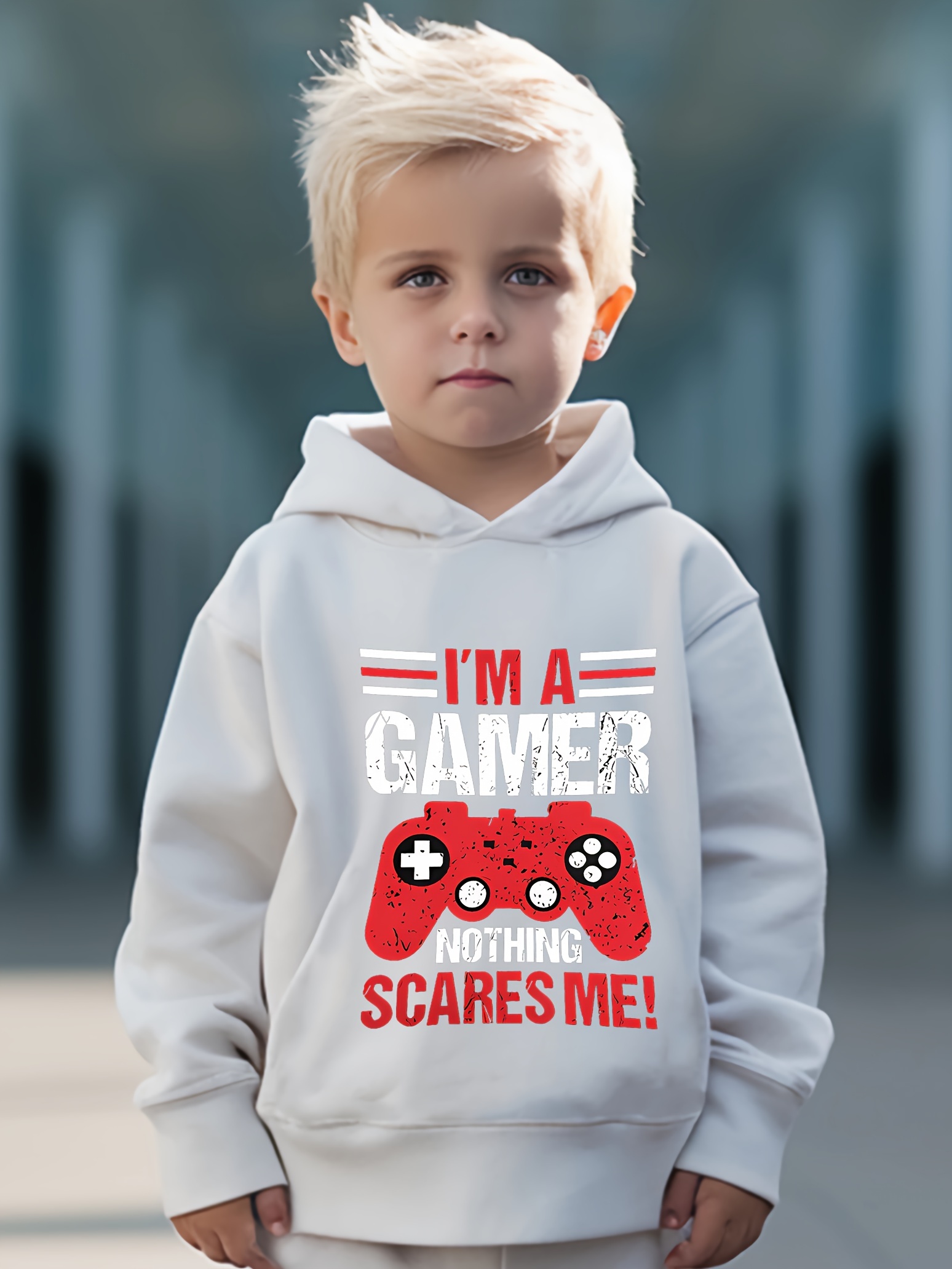 Boy's 'm A Gamer Nothing Scares Letter Print Hooded Outfit - Temu Ireland