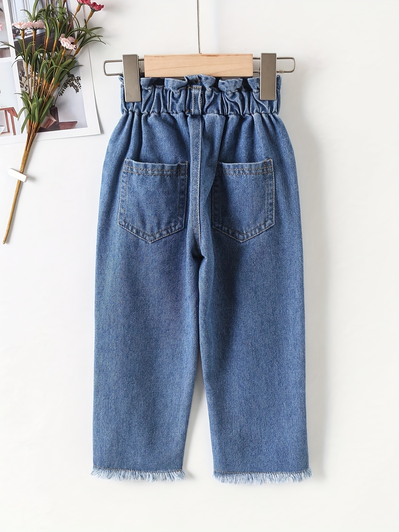High Jeans Girls Trendy Hem Straight Denim Pants - Temu Australia