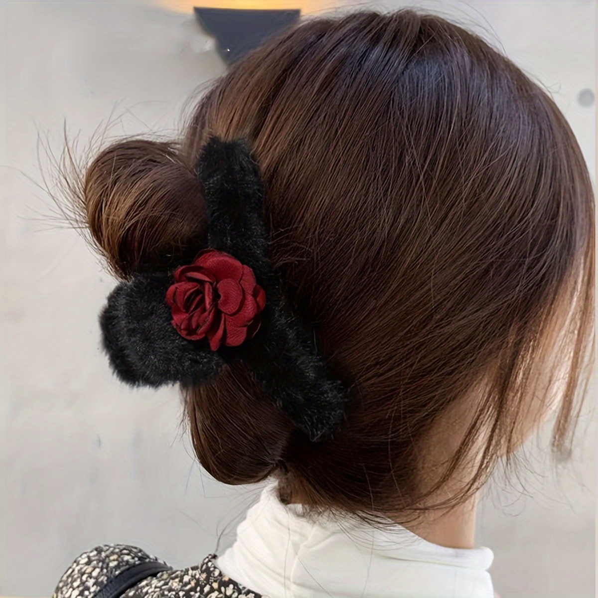 Elegant Rose Flower Decor Hair Claw Clips For Women Plush - Temu Australia