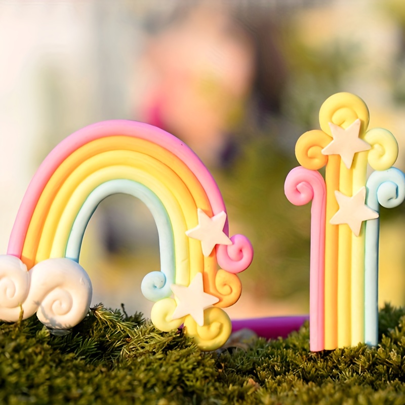 Miniature Soft Rainbow Clouds Stars Statue Candy Colored - Temu