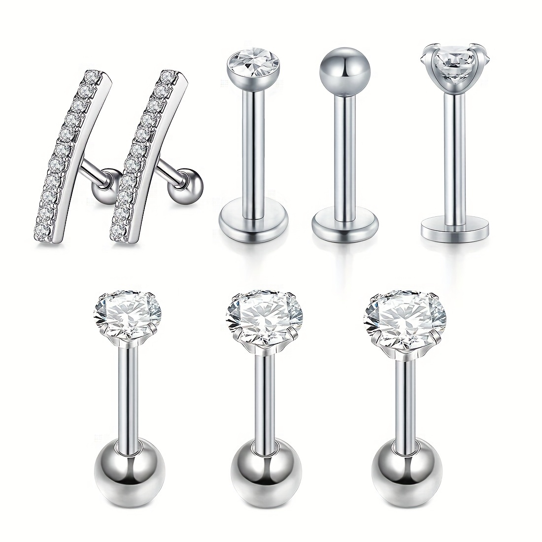 Stainless Steel Ear Bone Studs Cubic Zirconia Ear Studs - Temu United ...