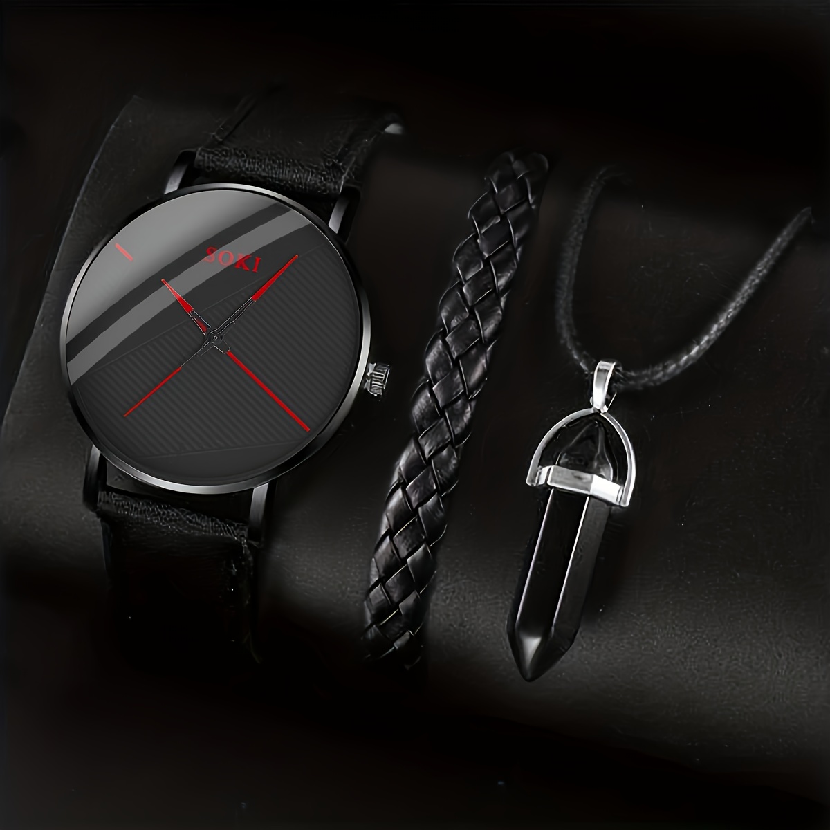 Alloy Round Men's Quartz Watch Bracelet Necklace Men's Watch - Temu Ireland