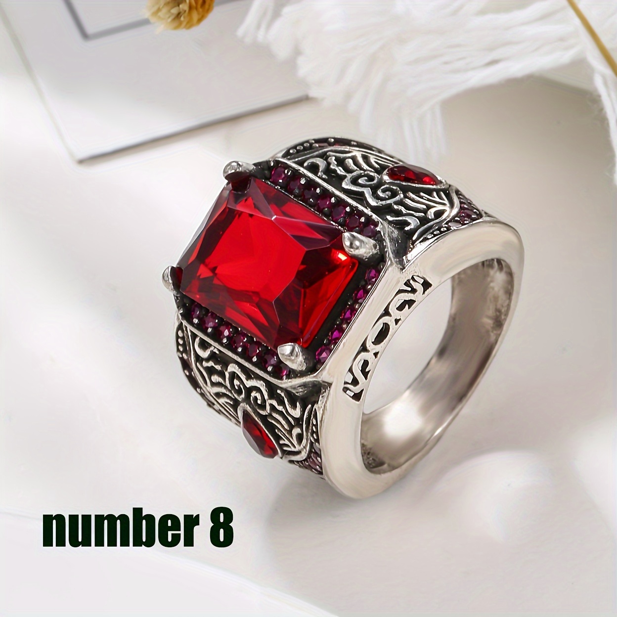 Retro Red/green Cubic Zirconia Ring Fashion Jewelry Men - Temu United ...