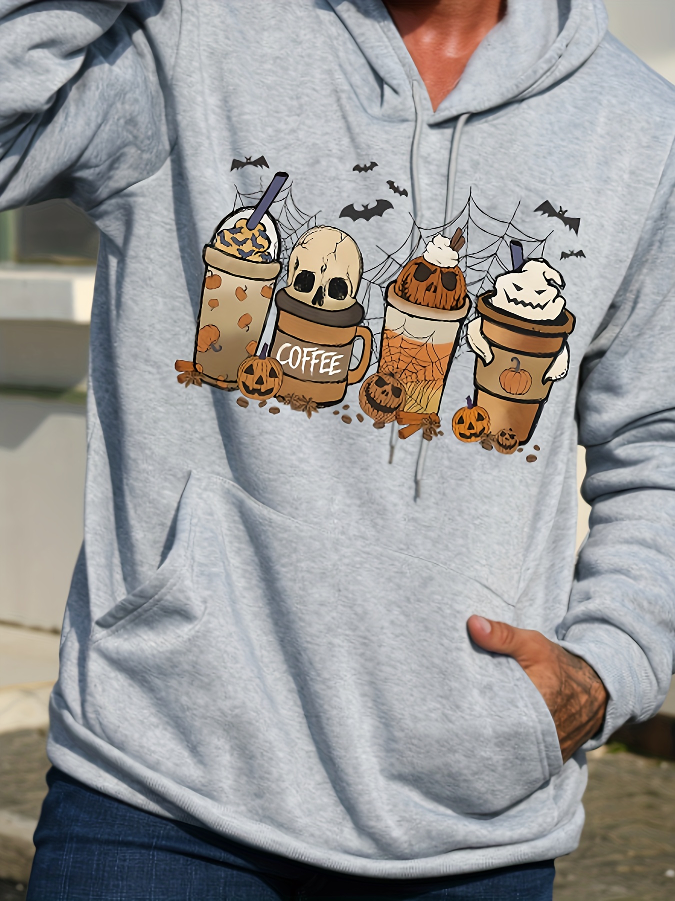 Halloween Pattern Print Men's Long Sleeve Hoodies Street - Temu Australia