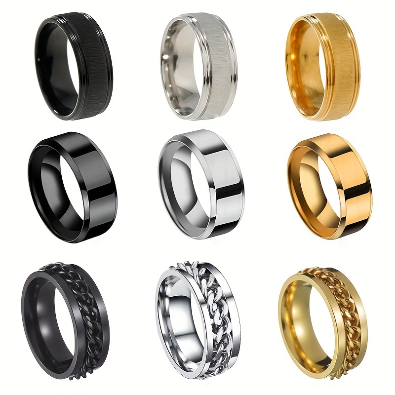316 Stainless Steel Chain Design Rings Men Cool Wedding - Temu United ...