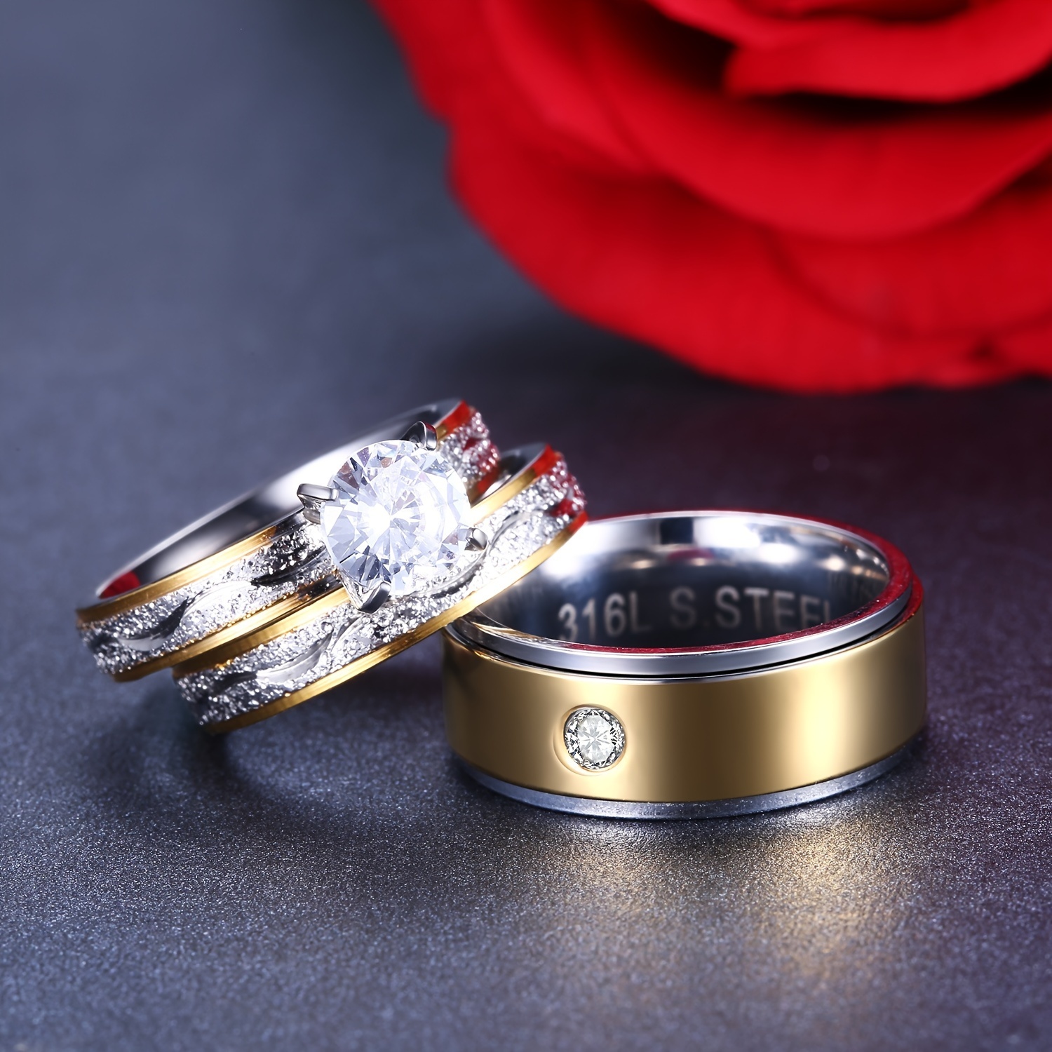 ( Women + Men) Couple Rings Fashionable 18k Gold plated - Temu United ...