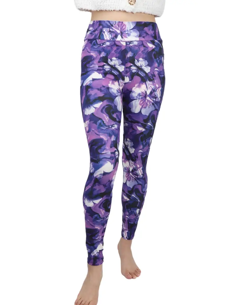 Floral Print High Waist Leggings Random Print Casual Temu New Zealand