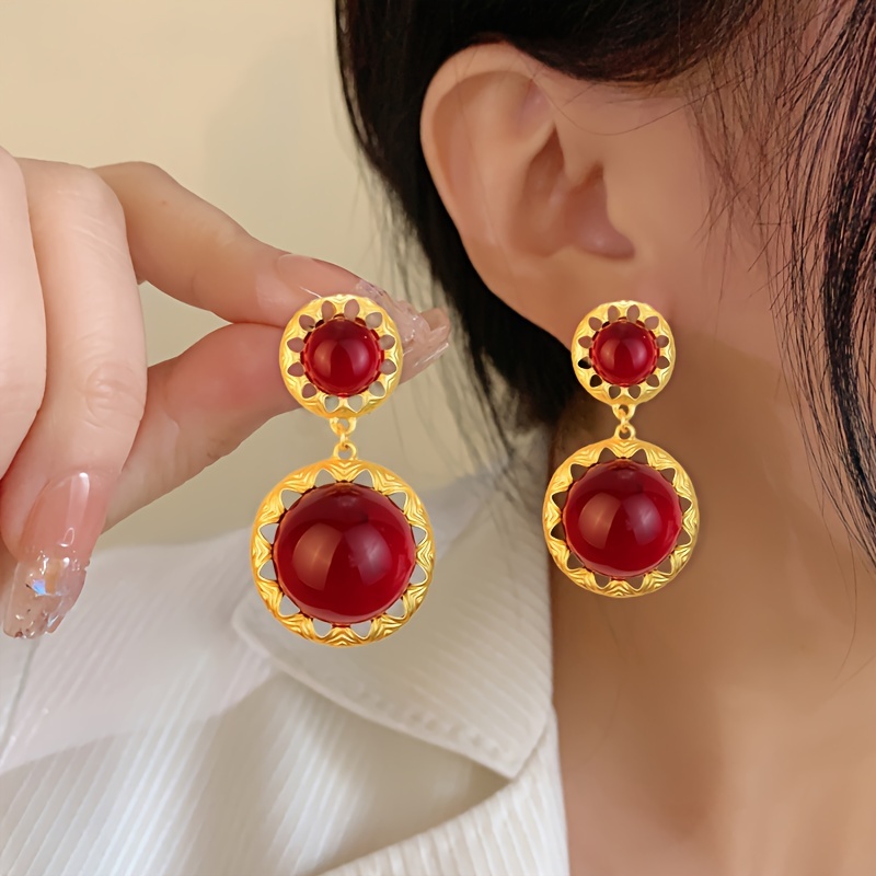 Ramadan Dangle Earrings 18k Plated Inlaid Scarlet Stone - Temu United ...