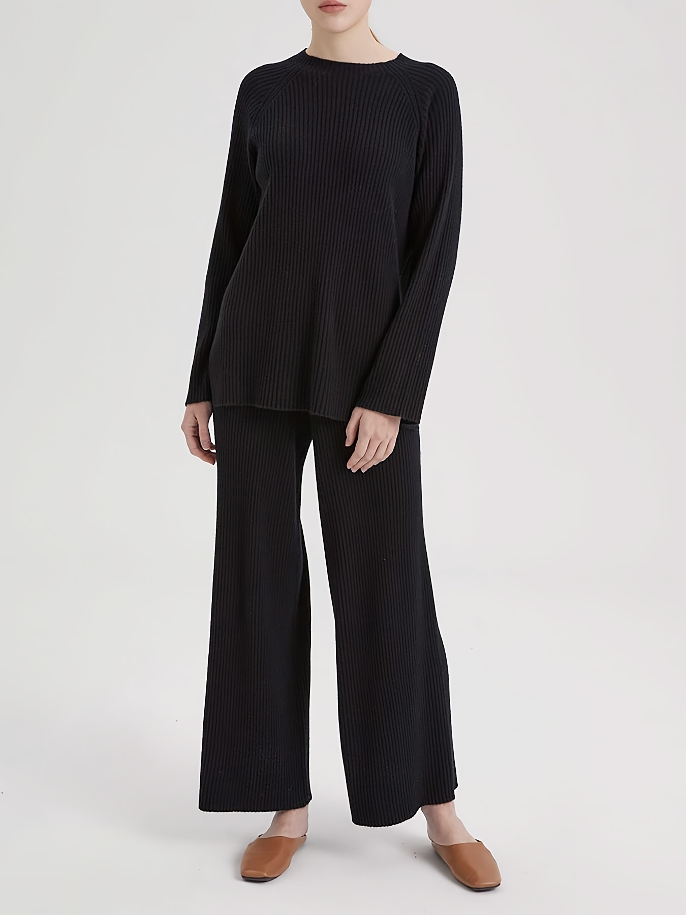 Crew Neck Cashmere Knitted Sweater Solid Long Sleeve Casual - Temu New ...