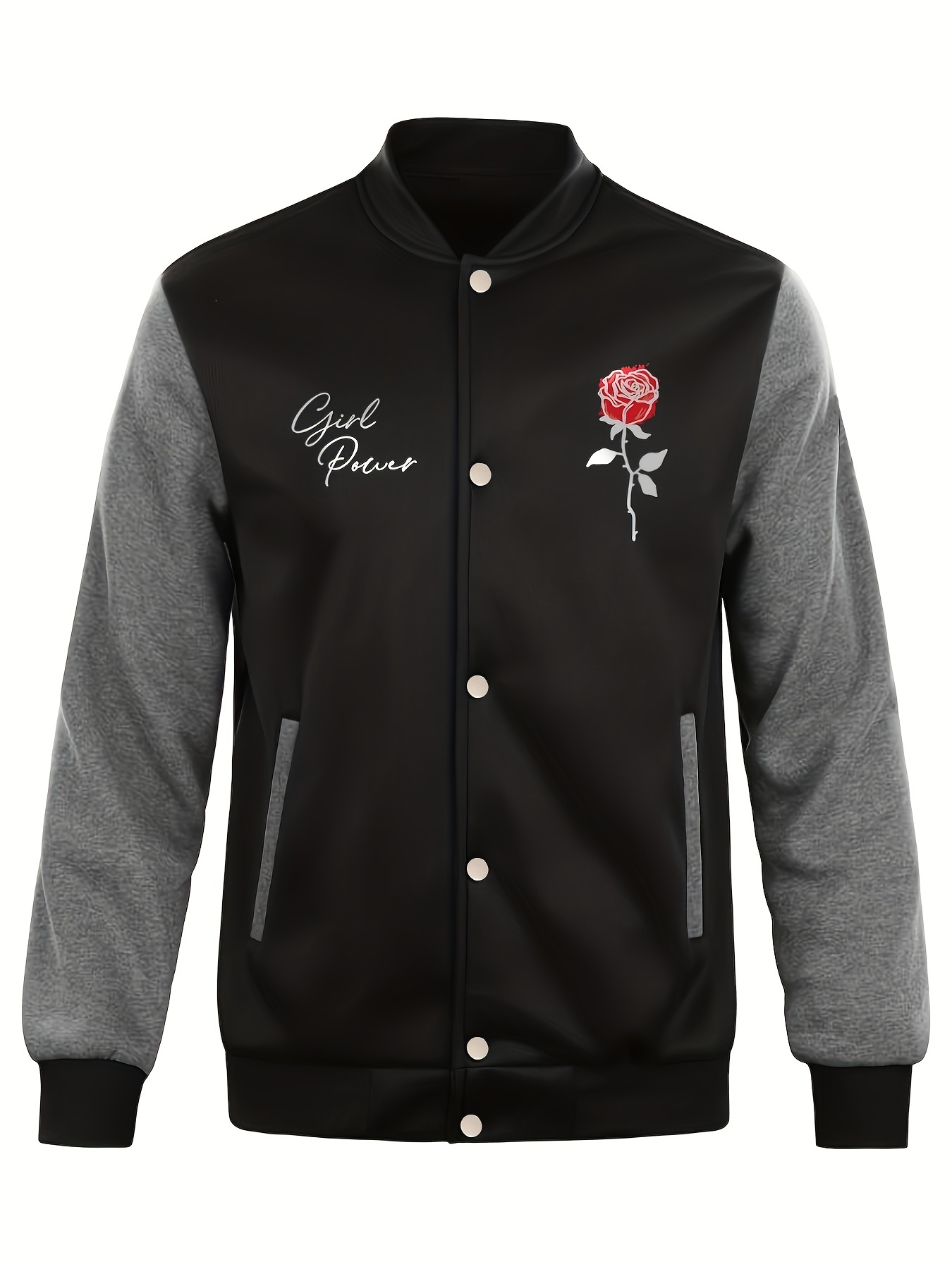 Plus Size Mens Rose Graphic College Varsity Jacket Baseball - Temu ...