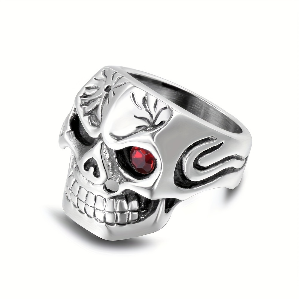 Rhinestones Red Eyed Ghost Faces Ring Flower Grass Pattern - Temu ...