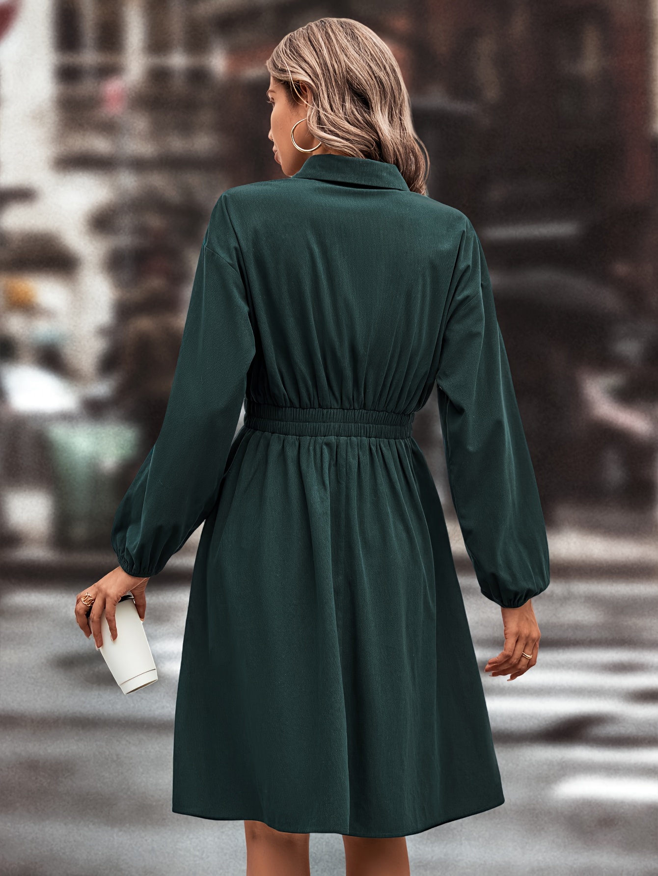 Vestido line Color Sólido Vestido Casual Manga Larga - Temu Ecuador