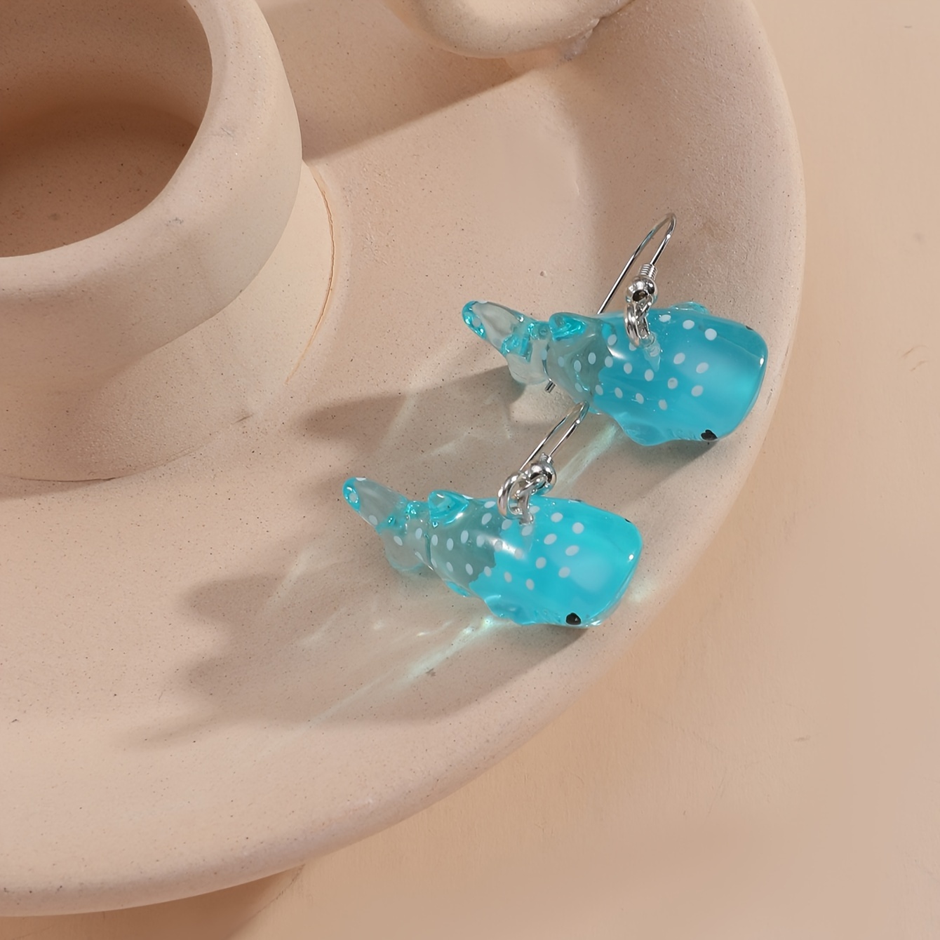 3d Blue Cute Fish Design Dangle Earrings Simple Cartoon Style Resin ...