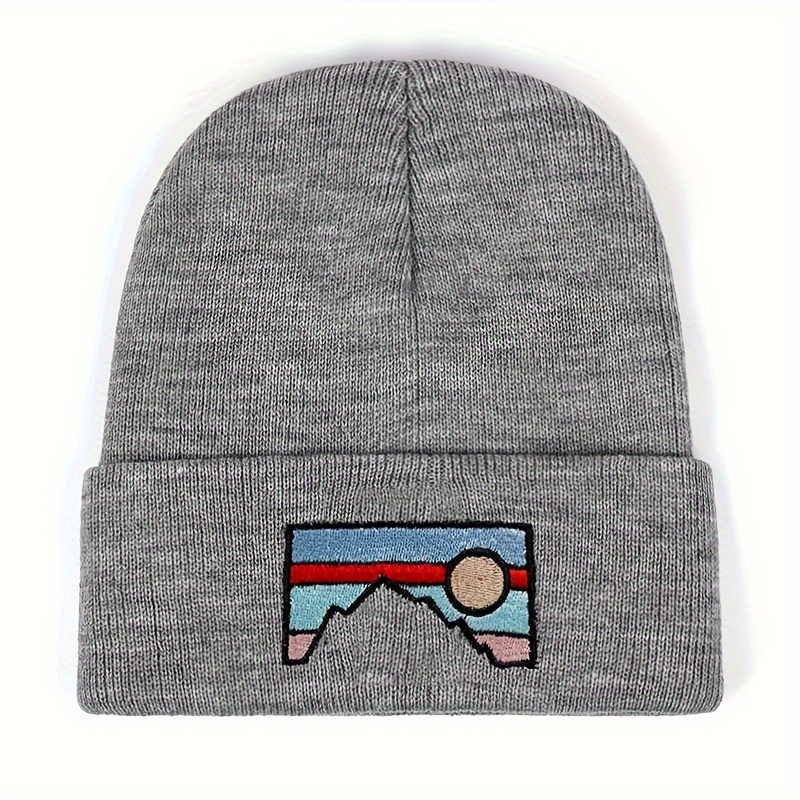 1pc Men's Sunset Embroidery Beanie Knitted Hat, Warm And Adjustable Uv ...