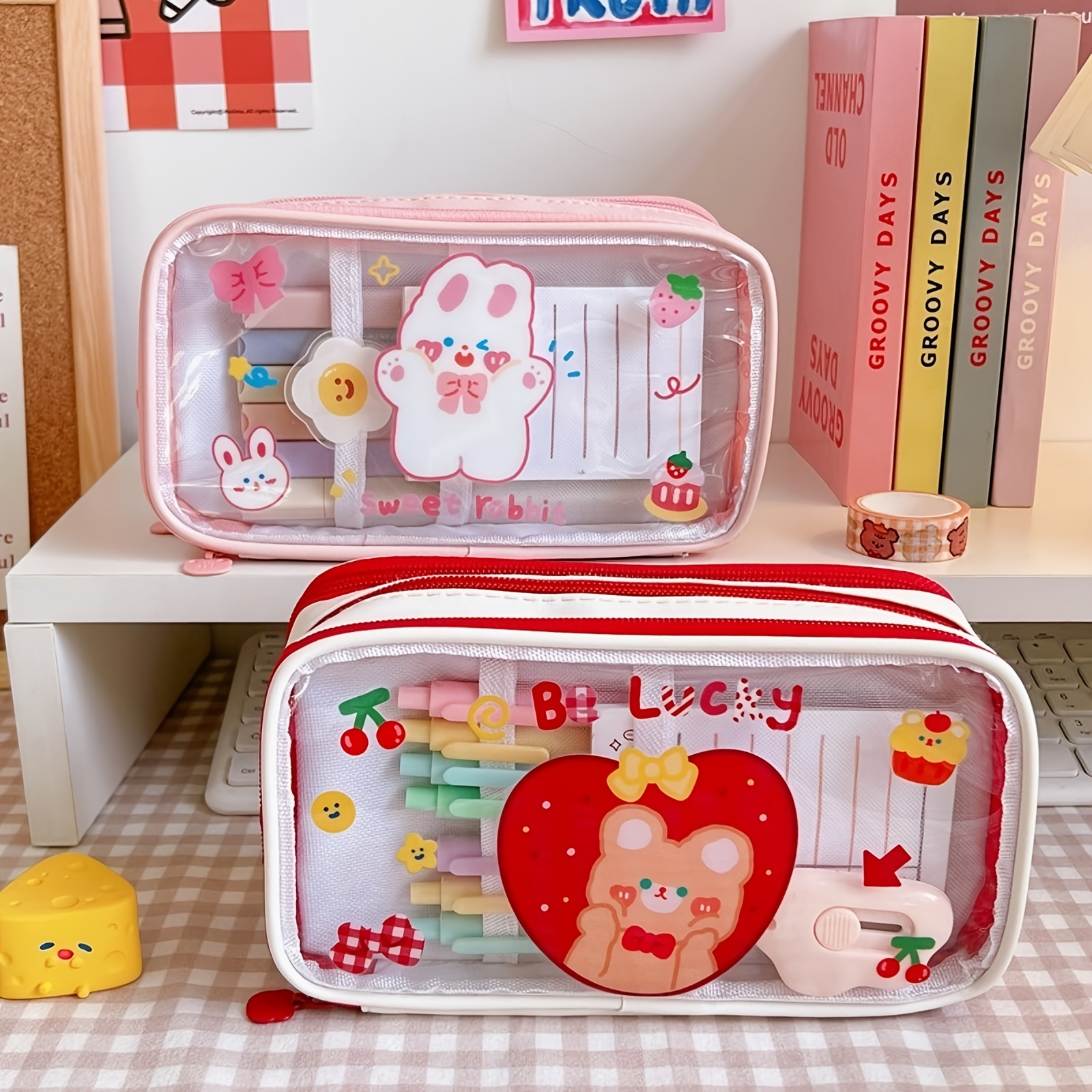 1pc Pencil Case Large Capacity Three Layers Pvc Waterproof Cartoon Cute ...