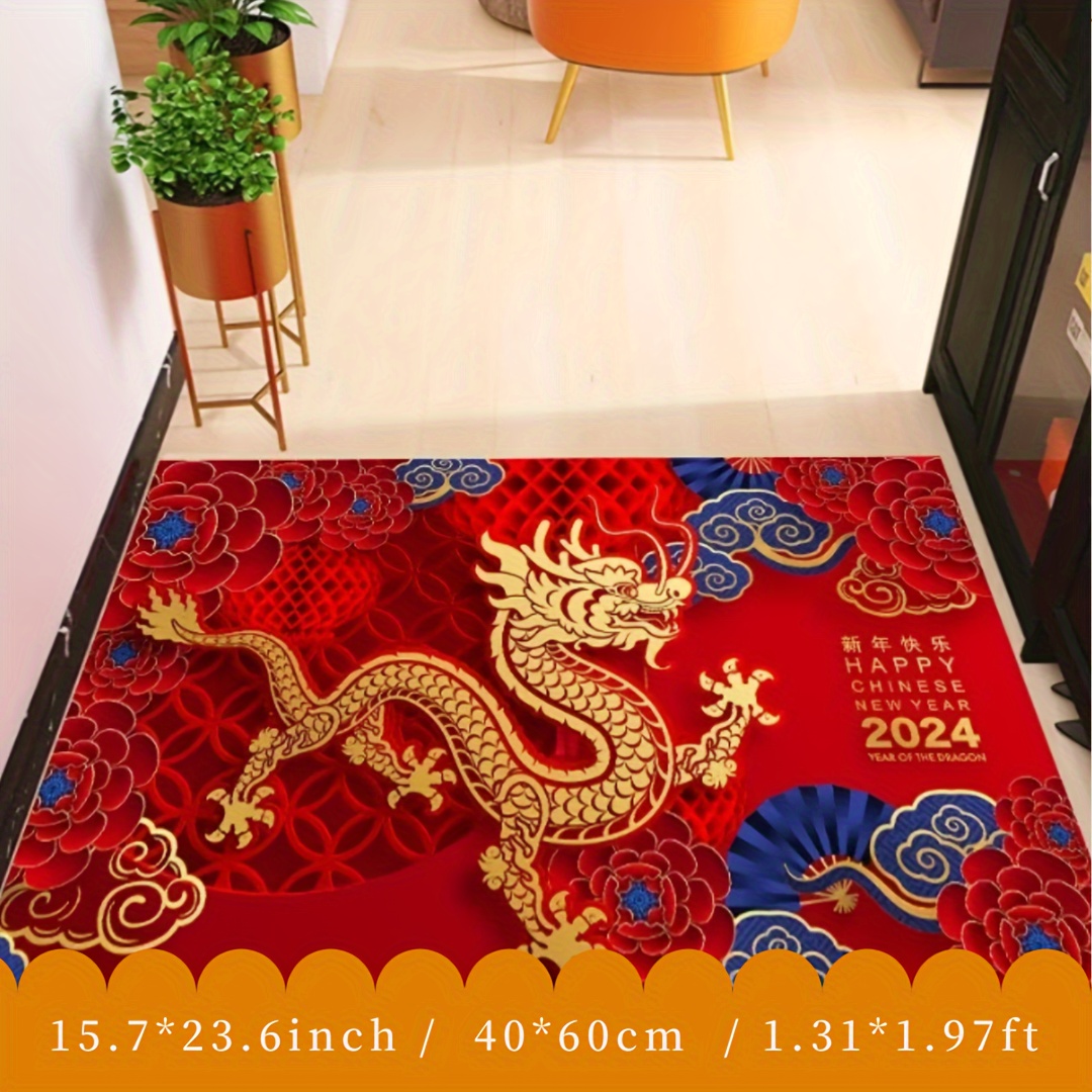 Red Door Mat Washable Carpet Crystal Velvet Area Rug Dragon - Temu New ...