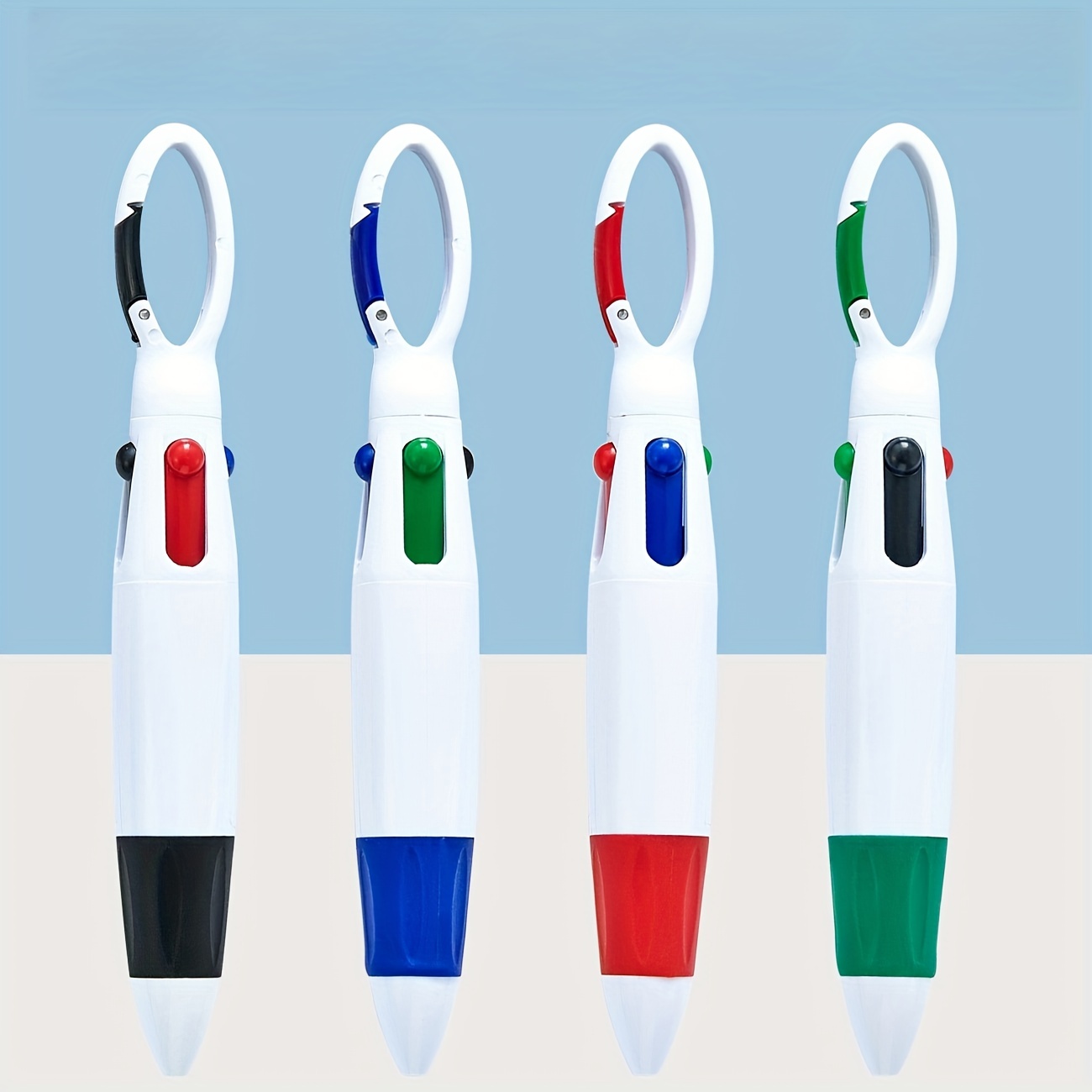 4pcs Carabiner Four Color Plastic Press Ballpoint Pen Portable Plastic ...