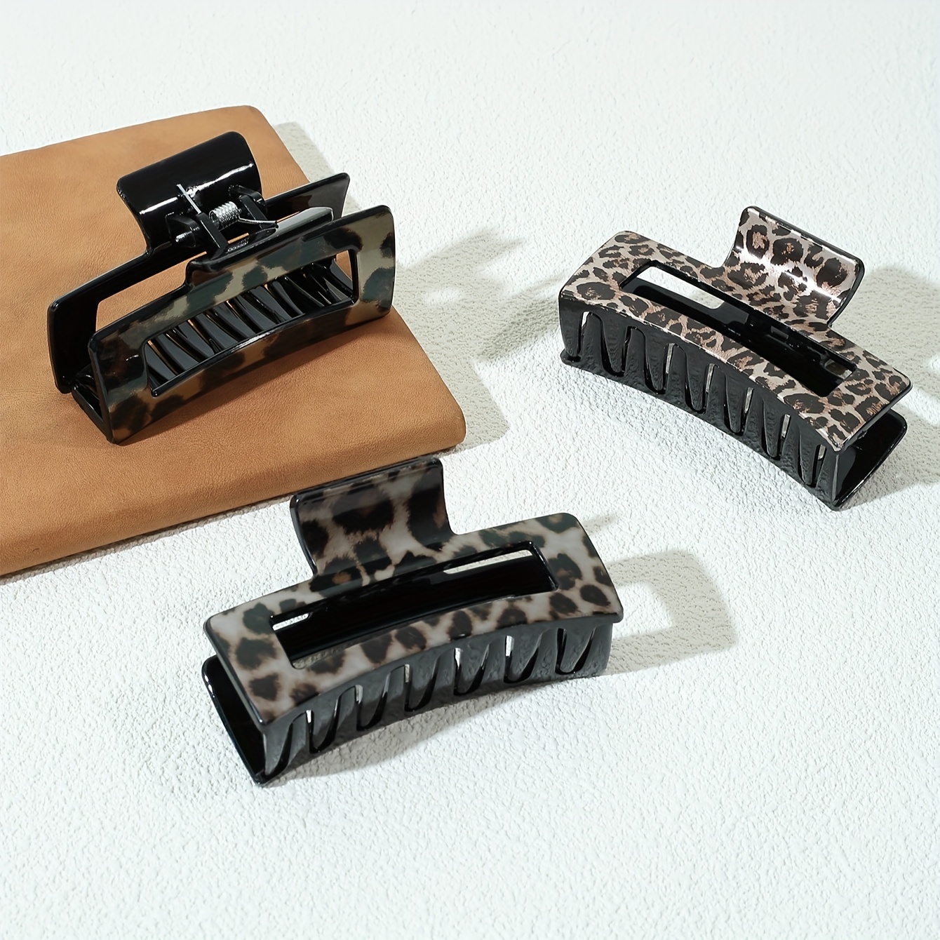 leopard print hair claw clips geometric rectangular headwear - Temu Canada