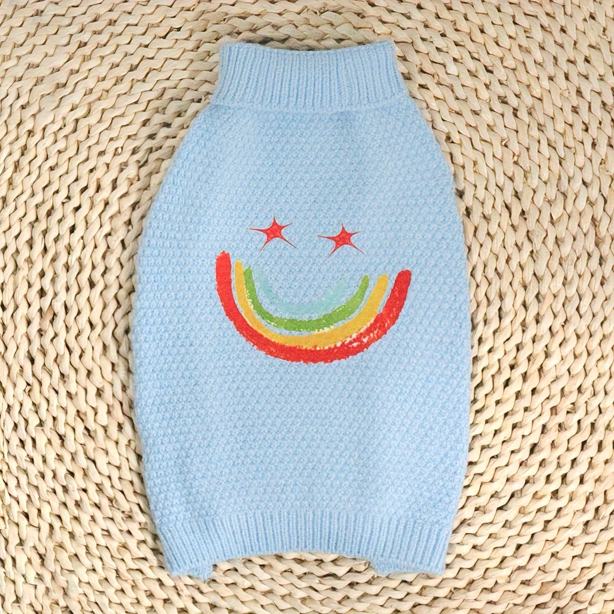 Rainbow Graphic Cat Sweater Pet Autumn And Winter Round Neck - Temu ...